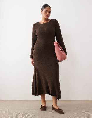 VILA Curve super soft fluffy maxi sweater dress in chocolate brown | ASOS