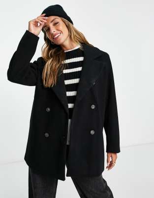 Vila double breasted coat in black | ASOS