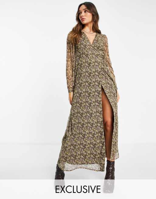 Vila Exclusive wrap maxi dress in brown floral print | ASOS