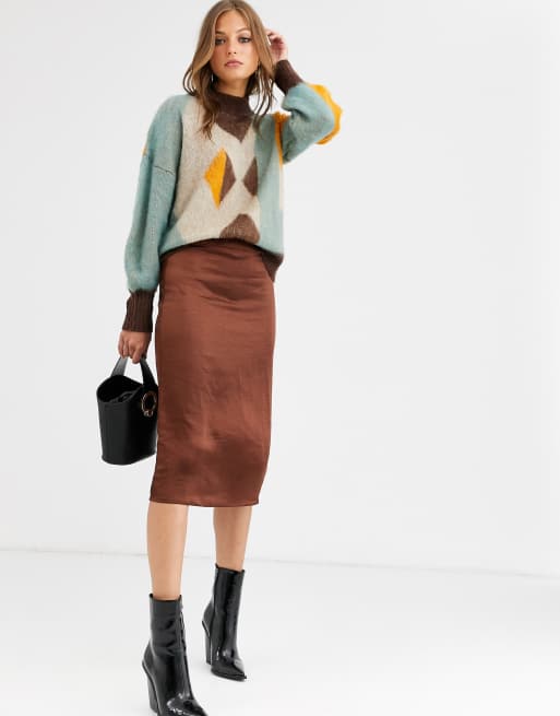 Vila - Jupe mi-longue en satin | ASOS