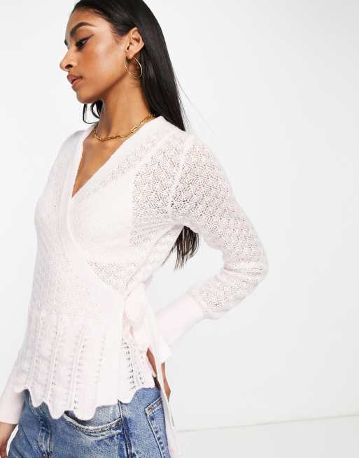 Vila knitted wrap detail cardigan in pink | ASOS