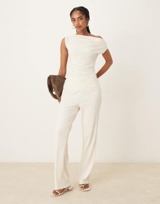 Vila - Pantalon d'ensemble ample en tissu côtelé - Crème | ASOS