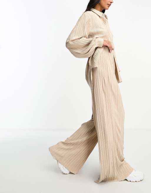 Vila - Pantalon d'ensemble ample plissé - Beige | ASOS