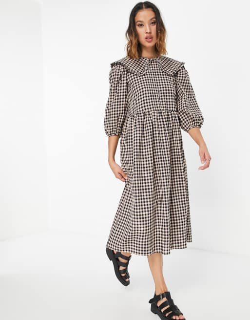 Vila - Robe babydoll mi-longue à col et carreaux | ASOS