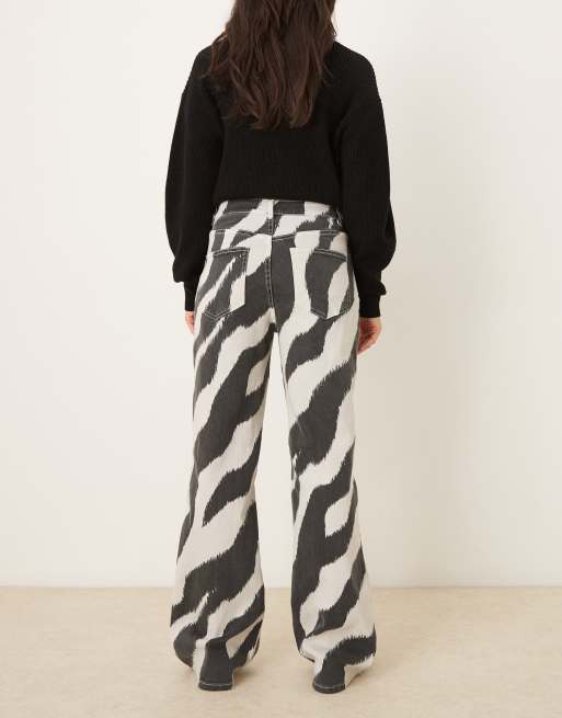 Vila wide leg zebra print jeans in black and white | ASOS