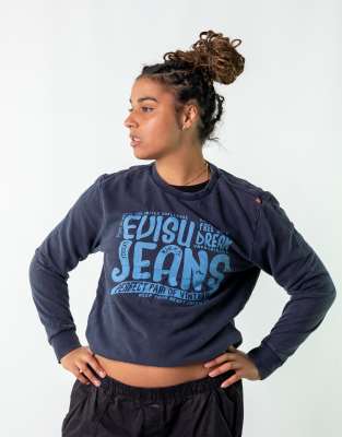 Vintage Evisu M Sweatshirt Jacket Navy Blue | ASOS