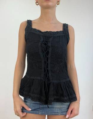 Vintage lace up cami in black | ASOS