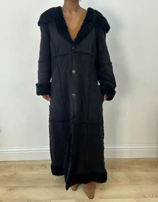 Vintage longline hooded coat in black | ASOS