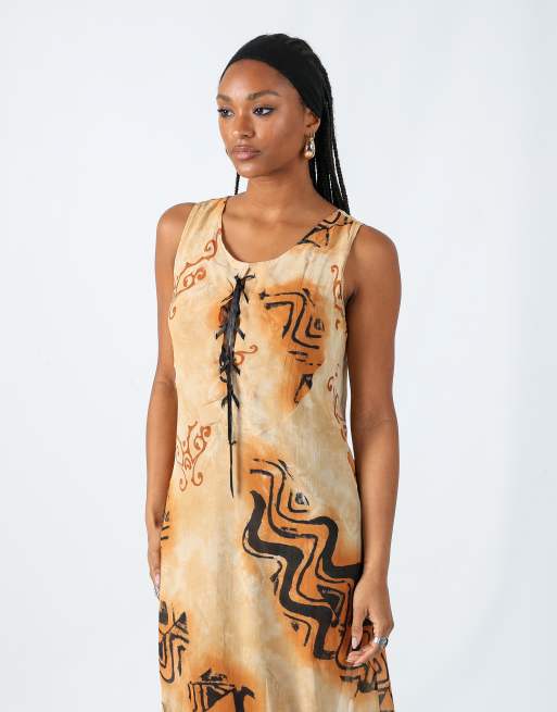 Vintage Made in Italy M printed woven midi dress in brown | ASOS