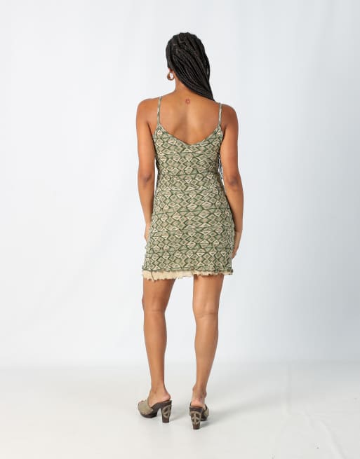 Vintage PHARD S printed woven mini dress in khaki green | ASOS