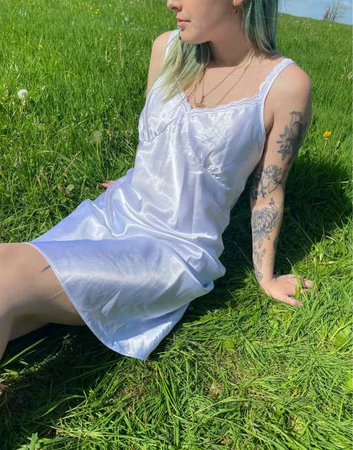 Vintage Size L satin lace mini slip dress in white | ASOS