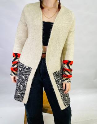 Vintage Size S Aztec Long Knit Cardigan in Multi | ASOS