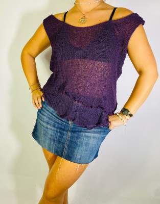 Vintage Size S Y2K Mesh Top In Purple | ASOS