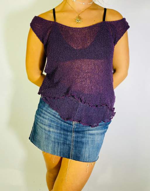 Vintage Size S Y2K Mesh Top In Purple | ASOS