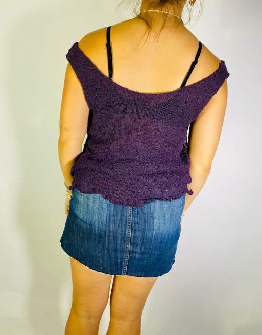 Vintage Size S Y2K Mesh Top In Purple | ASOS