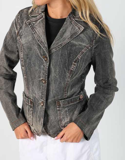 Vintage Unbranded M denim jacket in charcoal grey | ASOS