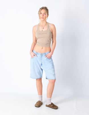 Vintage Wrangler 32x19 Denim Jorts Shorts Light Blue | ASOS