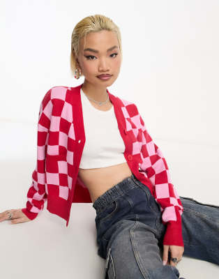 Violet Romance cardigan in pink and red check - part of a set | ASOS