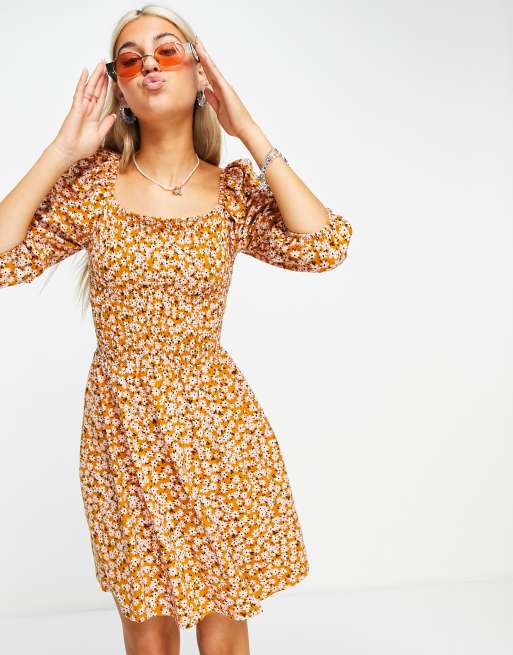 Violet Romance Jersey Smock Dress With Shirring In Floral Print Asos