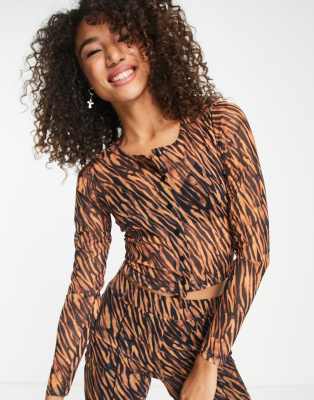 Violet Romance mesh crop top co-ord in tiger print | ASOS