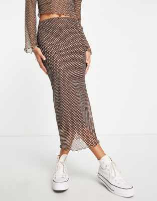 Violet Romance mesh midi skirt co-ord in brown | ASOS