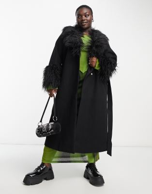 Violet Romance Curve Violet Romance Plus Belted Longline Coat With Faux ...