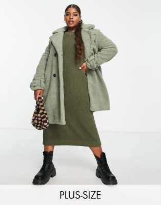 Violet Romance Curve Violet Romance Plus Borg Coat In Sage Green | ModeSens