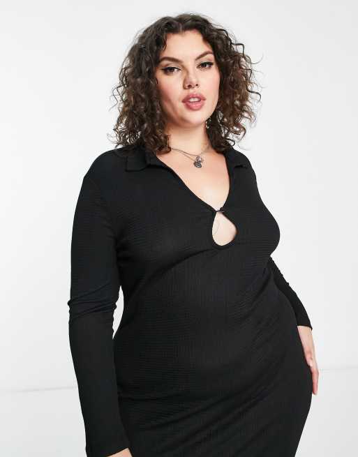 Violet Romance Plus collared midi dress in black | ASOS