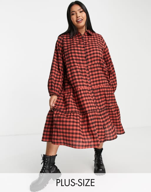 Violet Romance Plus - Robe chemise mi-longue étagée à carreaux vichy - Rouille | ASOS