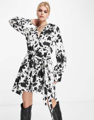 Violet Romance satin belted mini dress in cow print | ASOS