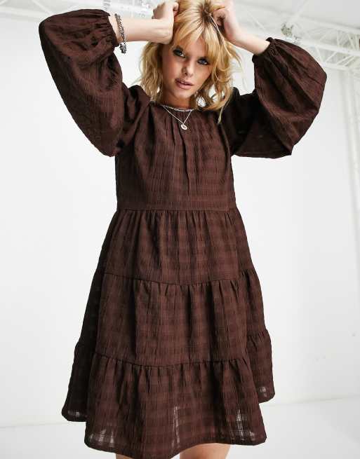 Violet Romance Smock Tiered Mini Dress In Chocolate Brown Asos
