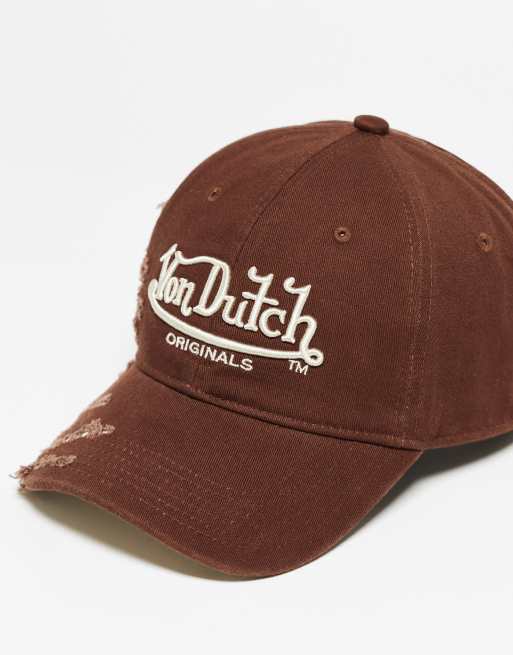 Von Dutch distressed cotton baseball cap in brown | ASOS