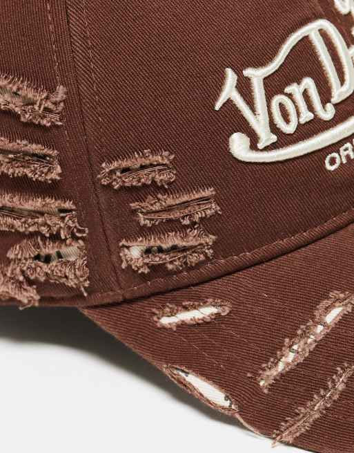 Von Dutch distressed cotton baseball cap in brown | ASOS