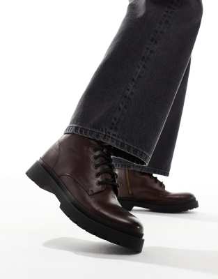 Walk London Callum lace boots in brown leather | ASOS