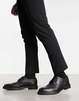 Walk London James chunky brogues in black pebble leather | ASOS