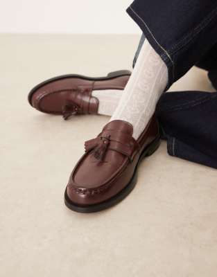 Walk London Rhea tassel loafers in cherry liqueur | ASOS