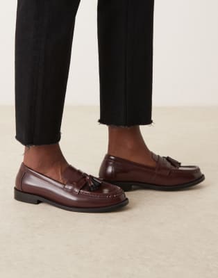 Walk London Rhea weave loafers in cherry liqueur | ASOS