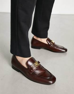 Walk London Woody trim loafers in brown leather | ASOS