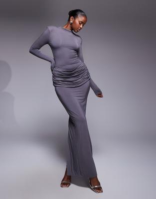 Wanderdoll Ashtin second skin drape detail maxi skirt in gray - part of ...