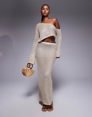 Wanderdoll - Gigi - Ensemble en maille scintillante avec jupe longue et crop top à épaules ...