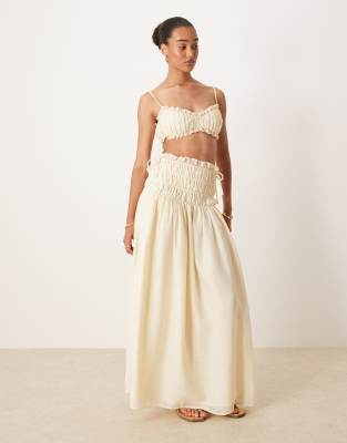 Wanderdoll Soulie linen-look ruched bralet top and dropped waist maxi ...