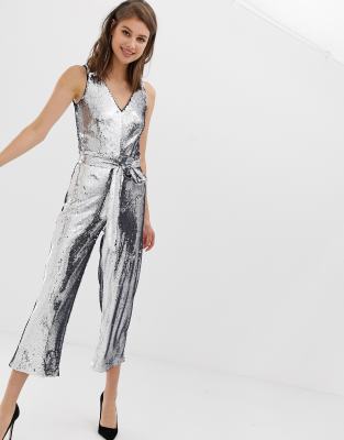 Warehouse - Combinaison ornée de sequins - Argenté | ASOS