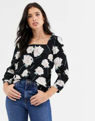 Warehouse Mia Floral Square Neck Top | ASOS