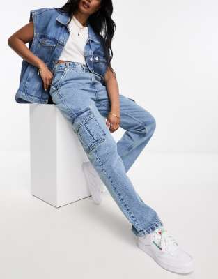 Waven - Kelby - Effen cargobroek in jaren 90 blauw denim | ASOS