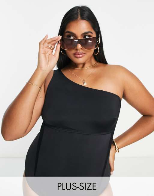 We Are We Wear Plus - Corrigerend badpak met mesh inzetstukken en blote ...