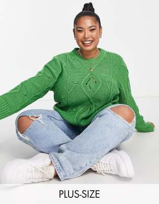 Wednesday's Girl Curve cropped boxy sweater in green cable knit | ASOS