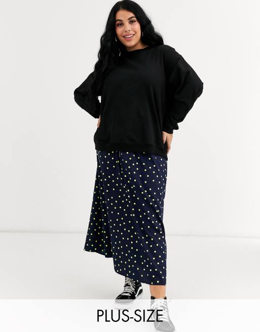 Wednesdays Girl Curve Midi Skirt With Front Zip In Bright Spot Asos