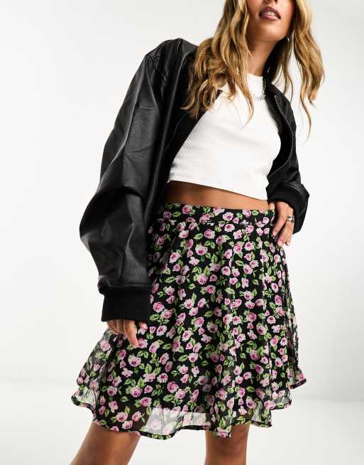 Wednesdays Girl Ditsy Floral Flippy Mini Skirt In Pink Multi Asos