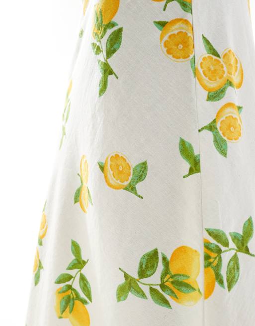 Wednesday's Girl lemon print bias cut midaxi skirt in multi | ASOS