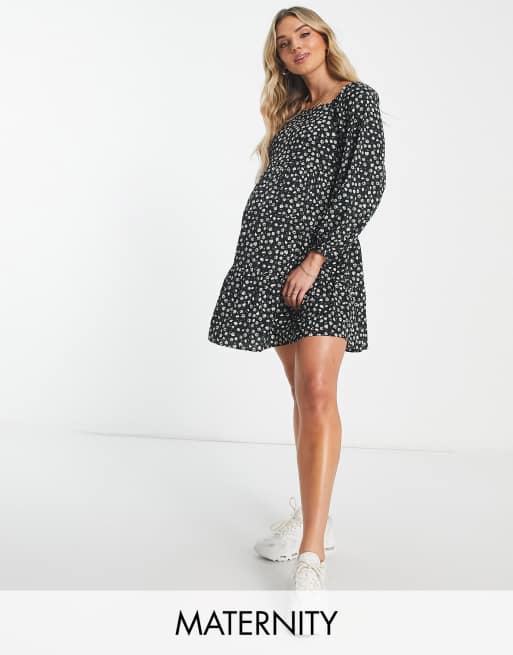 Wednesdays Girl Maternity Ditsy Print Square Neck Fit And Flare Mini